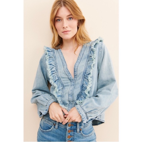 One Teaspoon | Tops | One Teaspoon Captain Ruffle Chambray Button Down ...